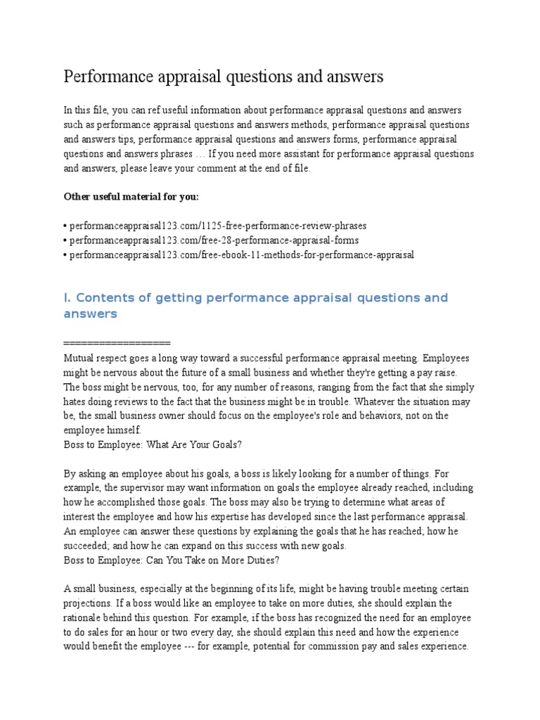Performance Appraisal Q&A Guide | PDF | Performance Appraisal | Applied ...