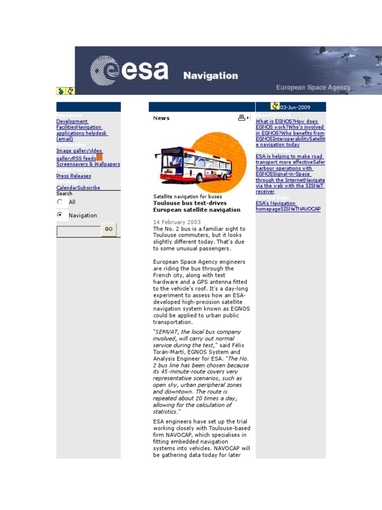 Bus Navigation Esa | PDF | European Space Agency | Global Positioning ...