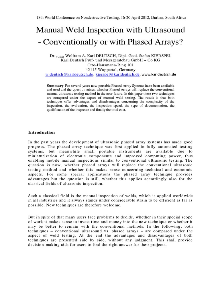 Manual Weld Inspection With Ultrasound - Conventionally or With Phased ...
