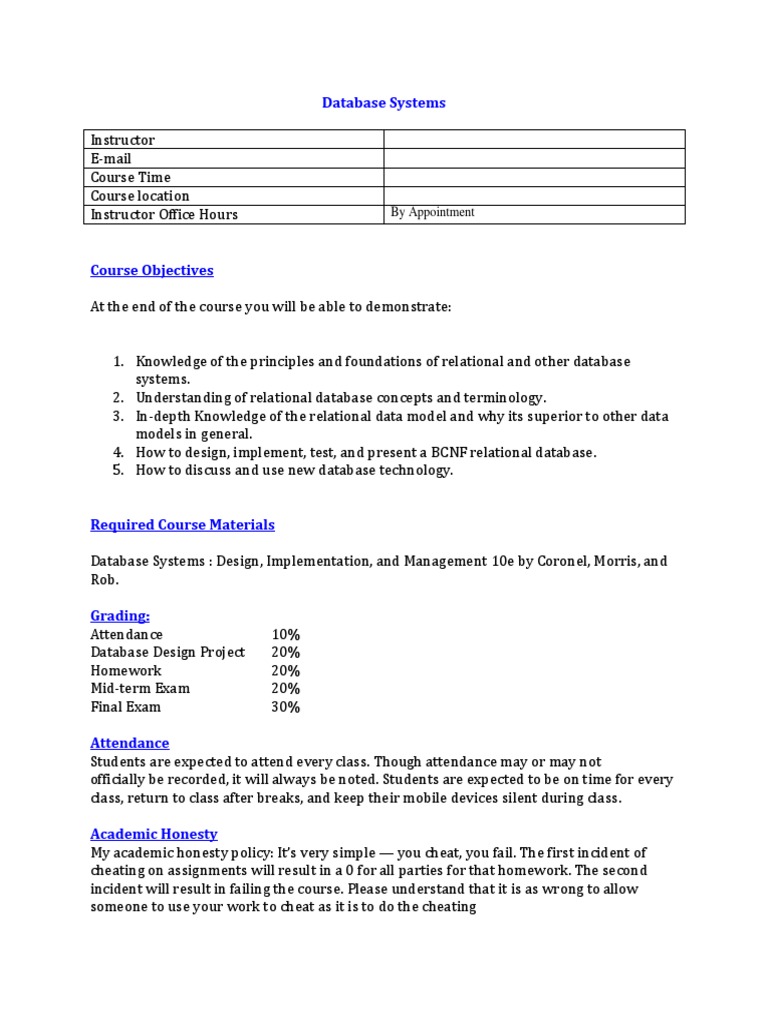Database Systems Syllabus | PDF