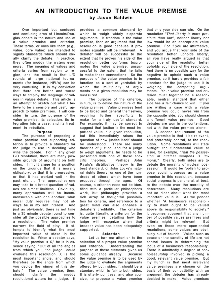 Introduction To Value Premise | PDF | Argument | Utilitarianism