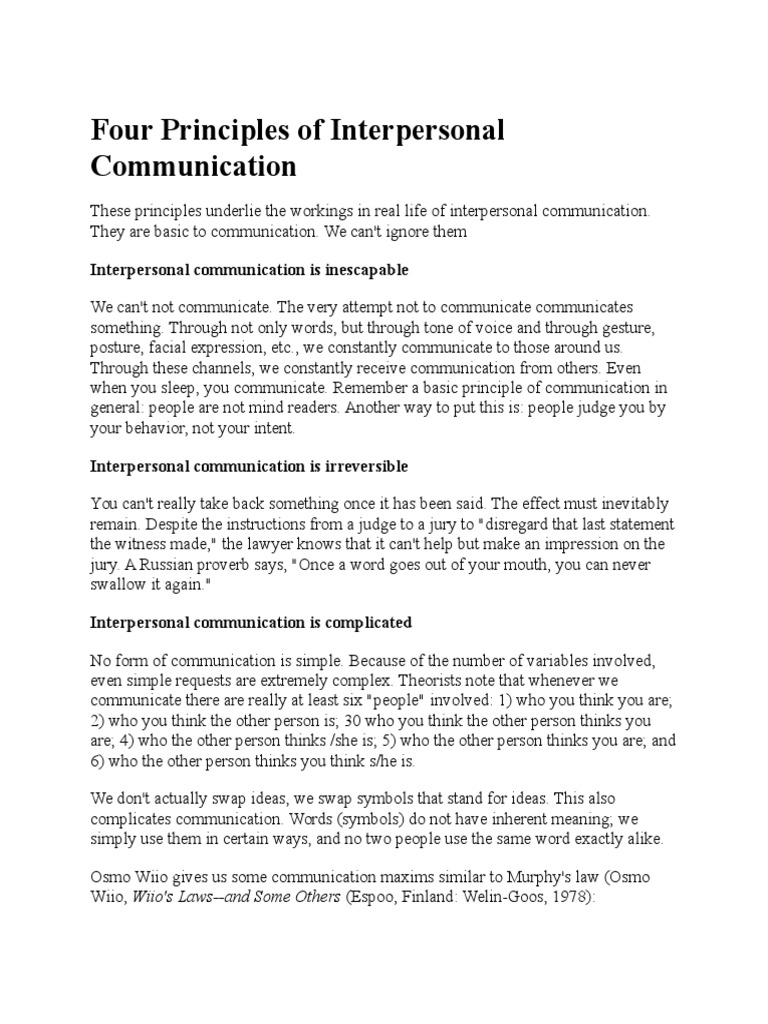 Four Principles of Interpersonal Communication | PDF | Interpersonal ...