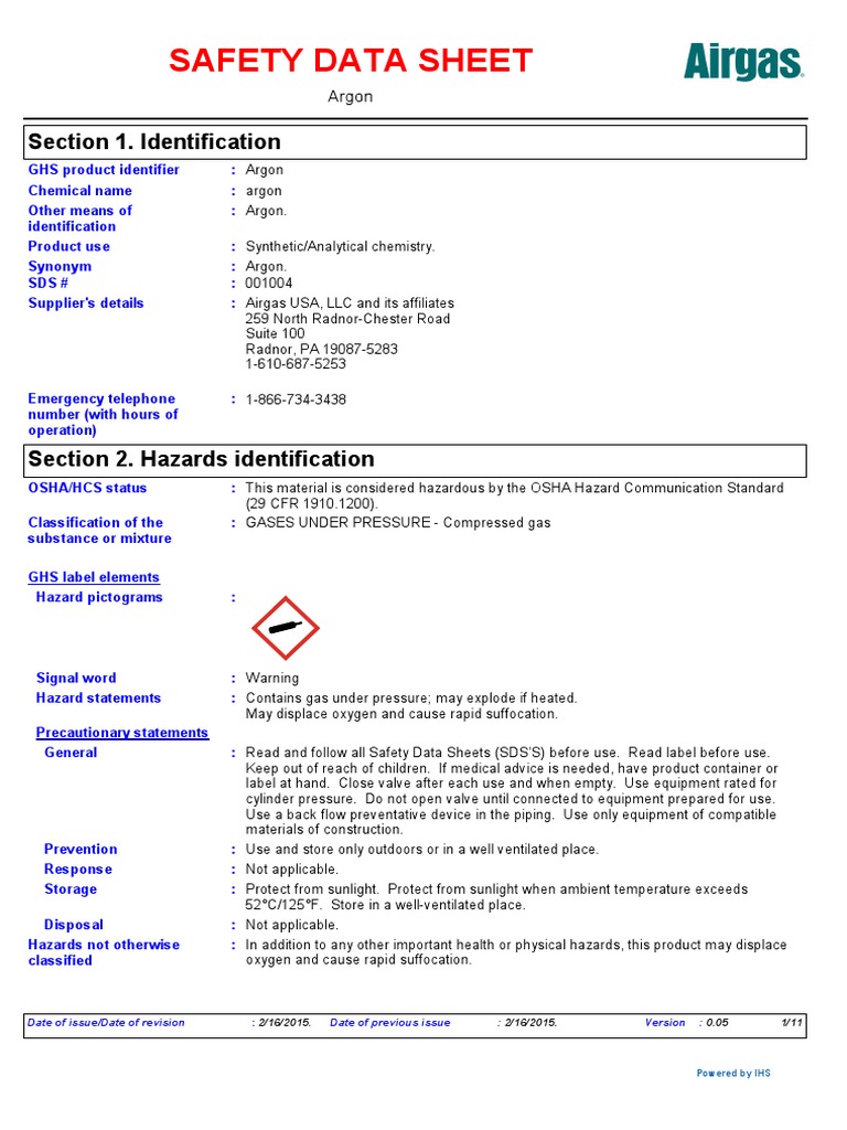 Safety Data Sheet: Section 1. Identification | PDF | Dangerous Goods | Toxicity