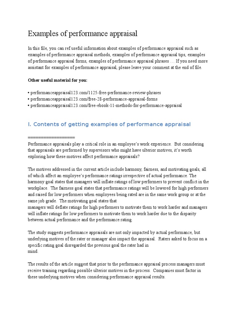Examples of Performance Appraisal | PDF | Performance Appraisal | Business