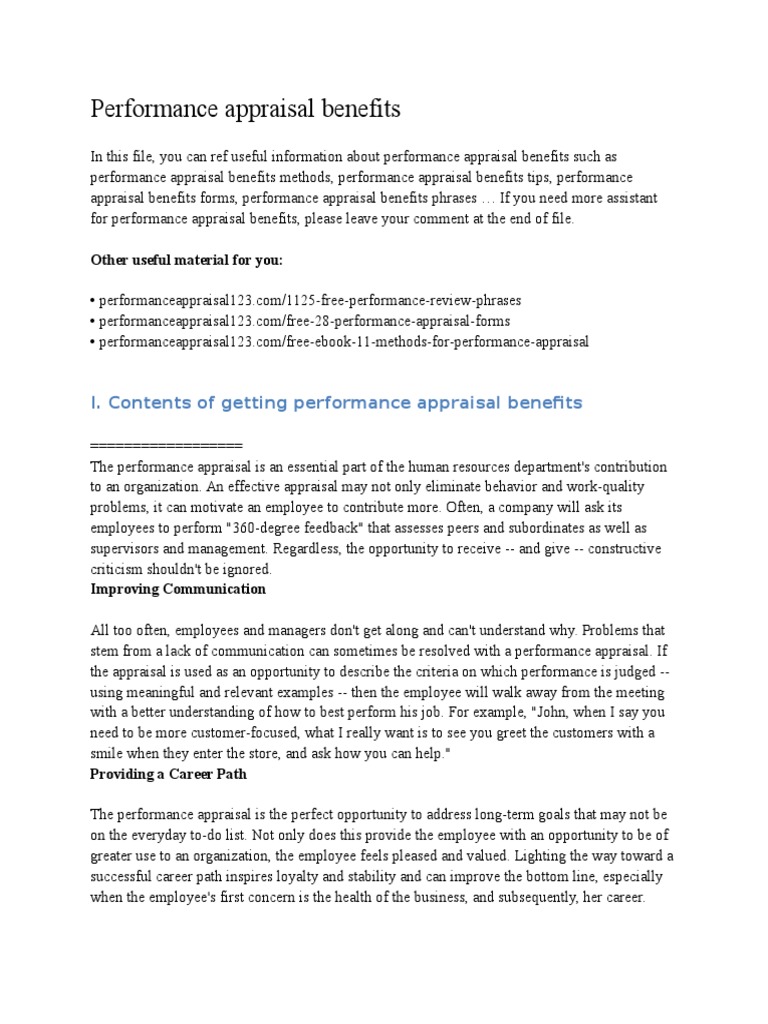 Performance Appraisal Benefits Guide | PDF | Performance Appraisal ...