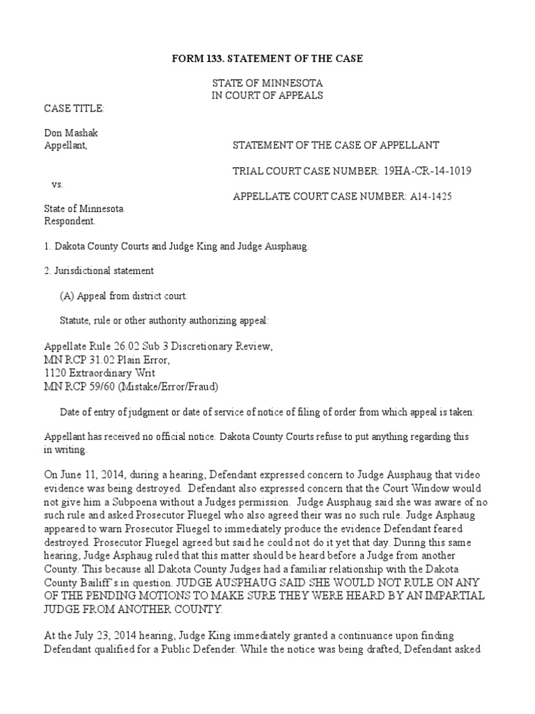 State of MN V Don Mashak Appellate RCAPForm 133 Statement of Case 14 ...