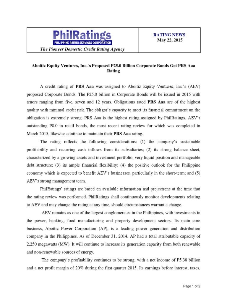 AEV: Triple-A Credit Rating For Fixed Rate Retail Bond Issuance | PDF ...