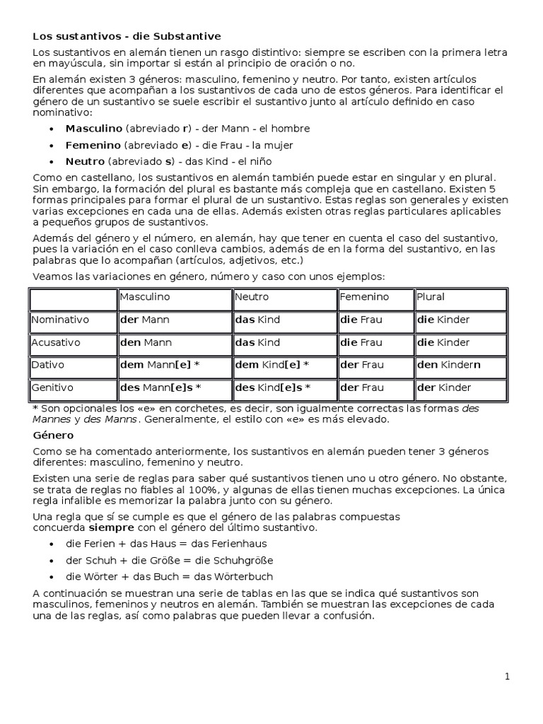 Géneros y Sustantivos en Alemán | PDF | Género gramatical | Idioma aleman