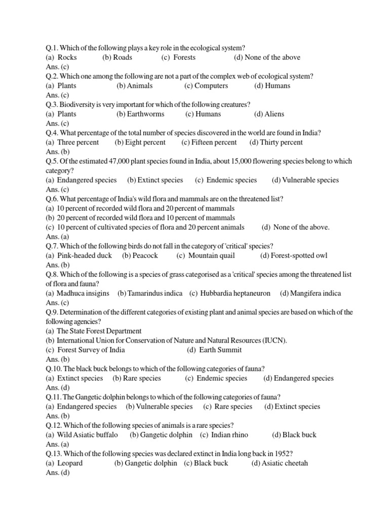 Forest and Wildlife Resources Quiz | PDF | Endangered Species | Wildlife