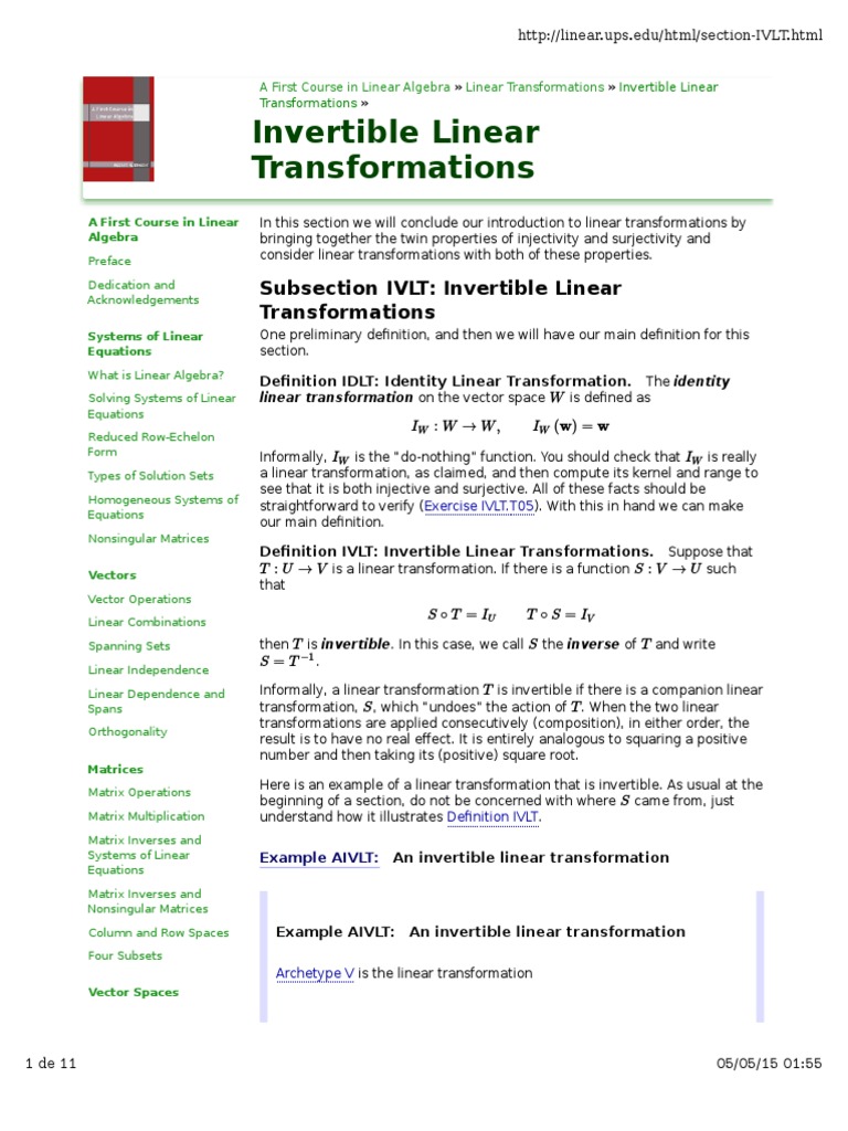 Subsection IVLT: Invertible Linear Transformations | PDF | Linear Subspace | Vector Space