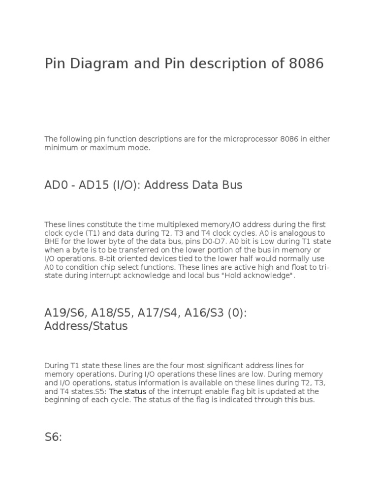 8086 Pin Diagram | PDF | Instruction Set | Input/Output