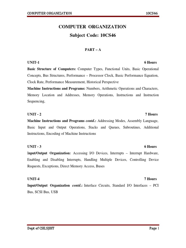 Cse IV Computer Organization (10cs46) Notes | PDF | Central Processing ...