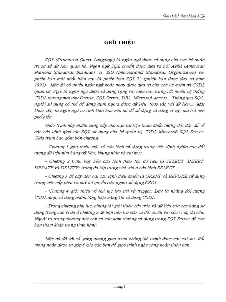 Giao Trinh SQL Tieng Viet 2 | PDF