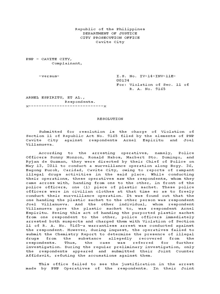 Resolution (Sample) | PDF | Probable Cause | Arrest