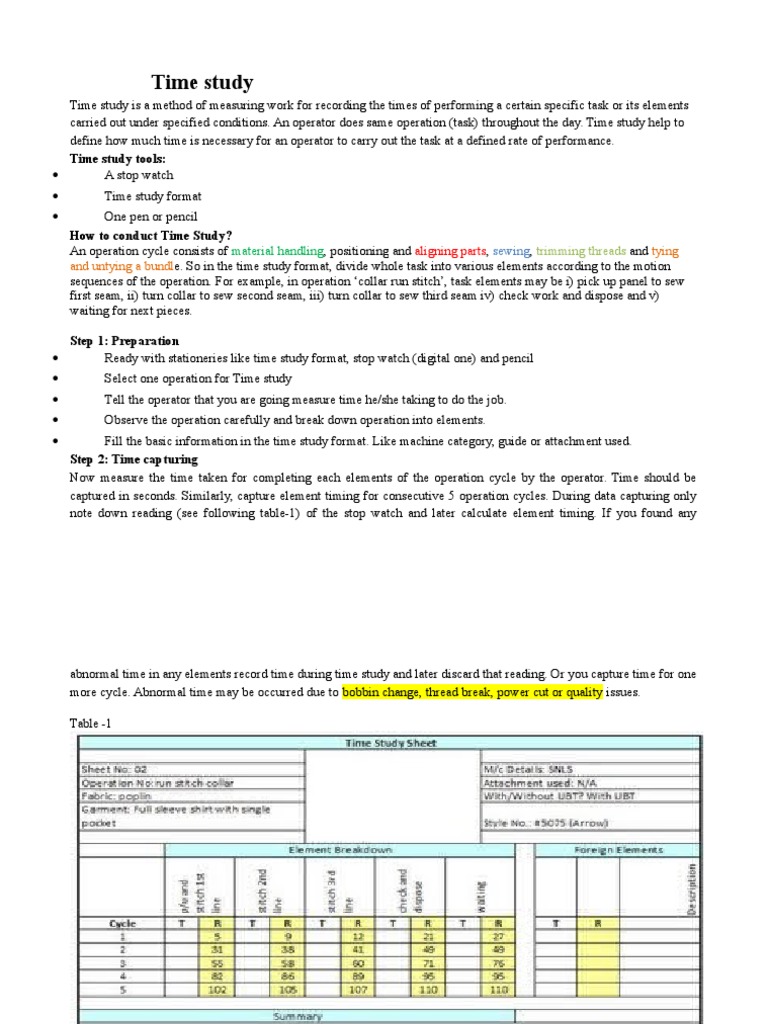 Time Study | PDF | Sewing | Seam (Sewing)