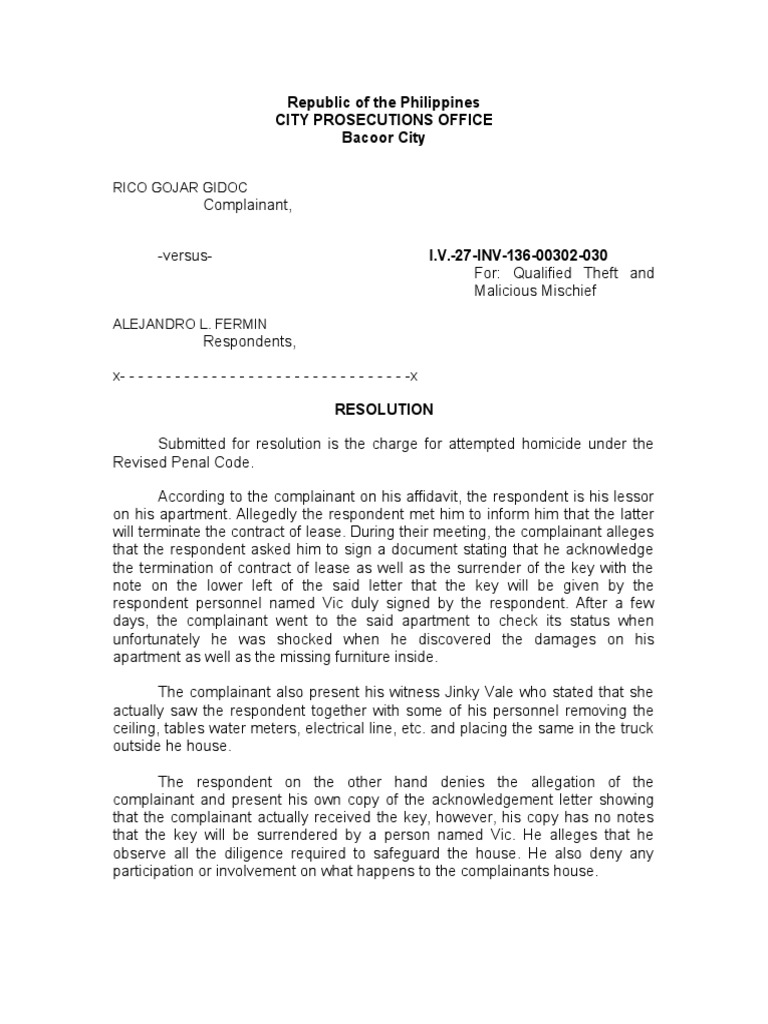 Republic of The Philippines City Prosecutions Office Bacoor City | PDF ...