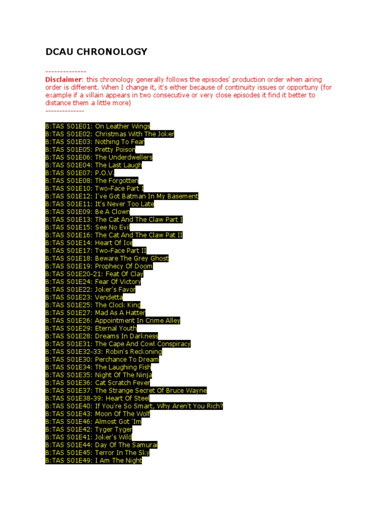 DC ANIMATED UNIVERSE CHRONOLOGY.pdf | Superheroes | Warner Bros. Franchises