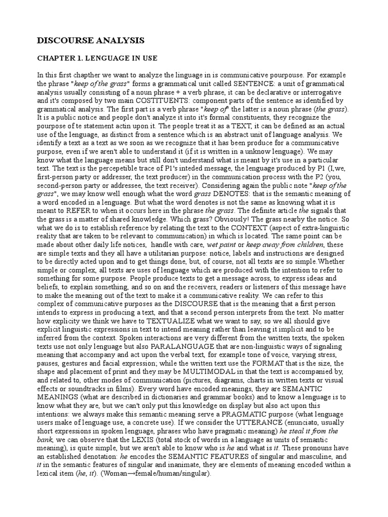 Discourse Analysis Summary PDF | PDF | Semiotics | Semantics