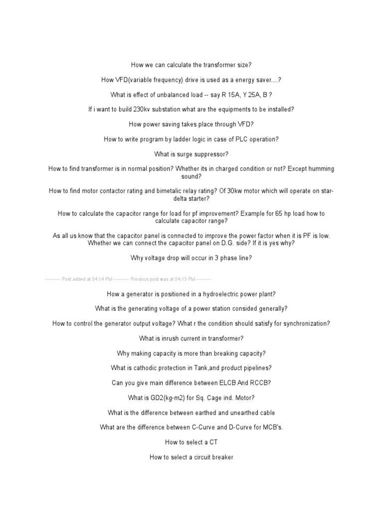 Interview Questions.. | Download Free PDF | Electrical Substation ...