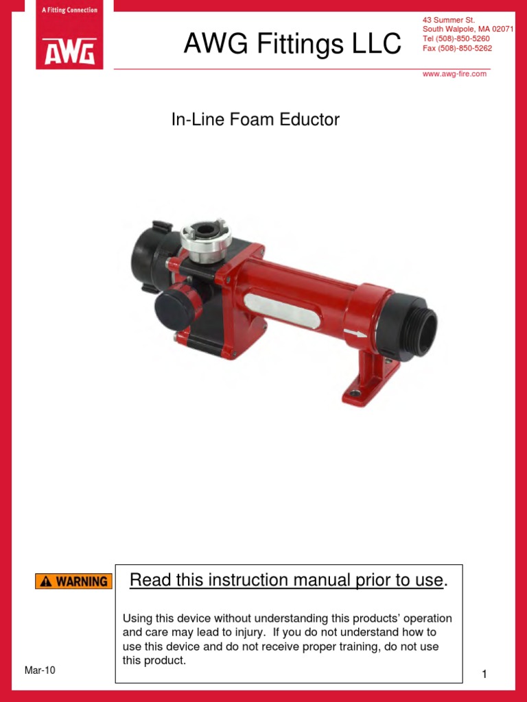 AWG Fittings LLC: In-Line Foam Eductor | PDF | Firefighting | Foam