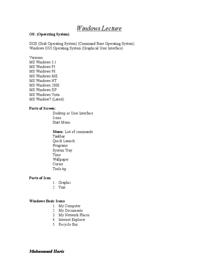 Windows Lecture: OS: (Operating System) | PDF | Microsoft Windows | Computing Platforms