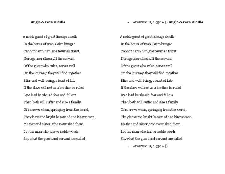 Anglo-Saxon Riddle - Anonymous, c.950 A.D.Anglo-Saxon Riddle | PDF