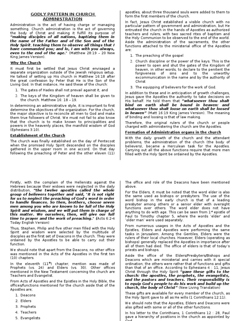 Godly Pattern in Church Administration | PDF | Elder (Christianity ...