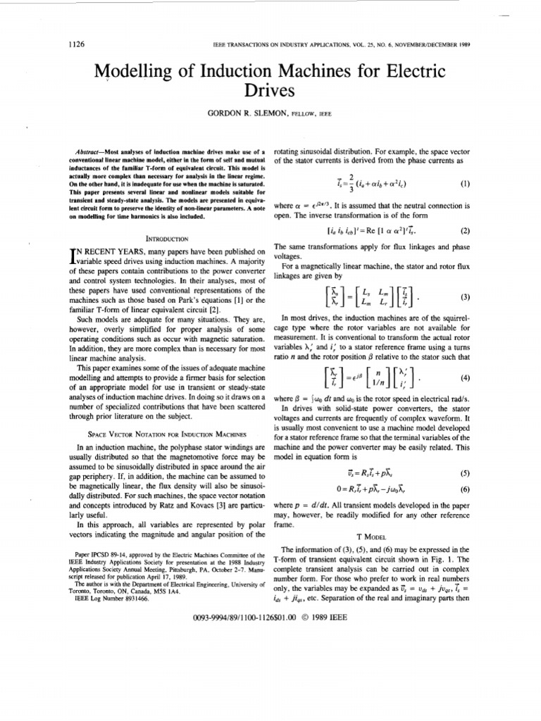 Modelling of Induction Machines For Electric Drives | PDF | Inductance ...