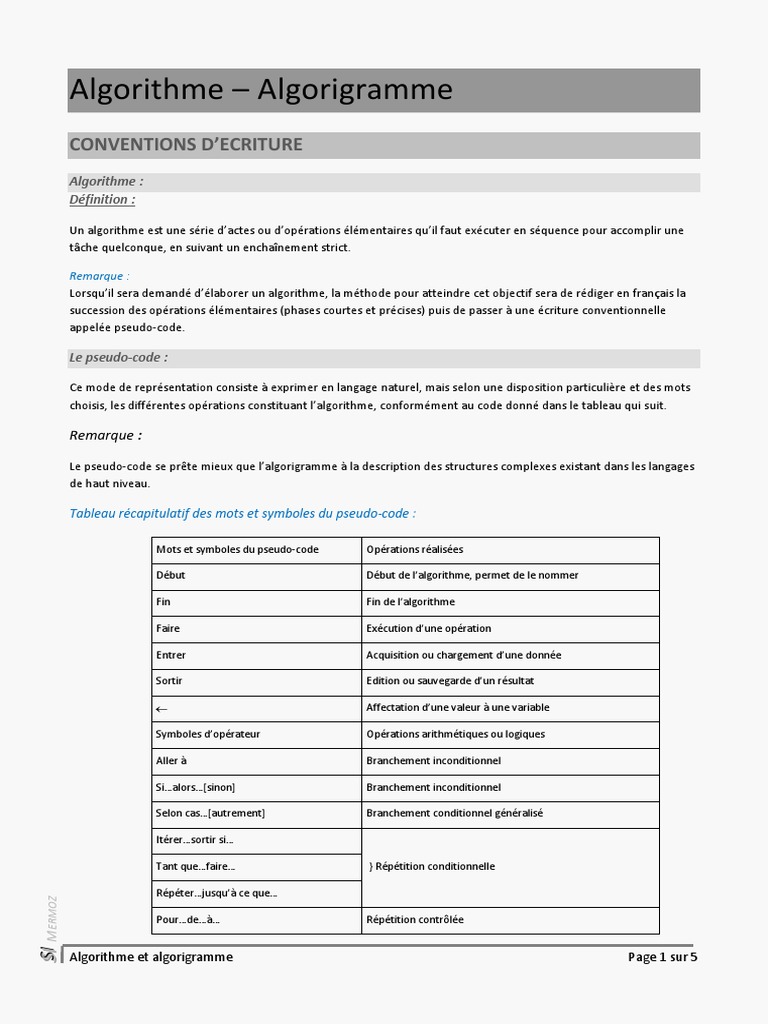 Algorithmique Et Algorigramme | PDF | Structure de contrôle | Langage de programmation