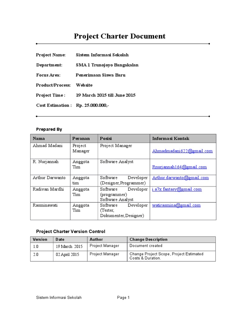 Project Charter for School Information System | PDF