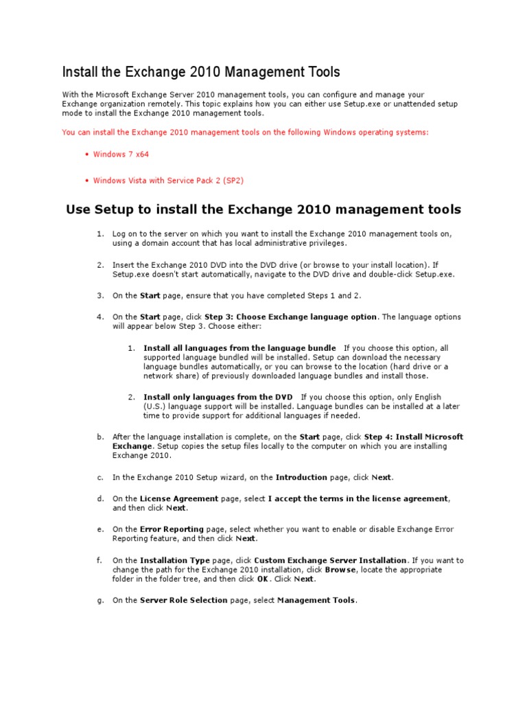 Install The Exchange 2010 Management Tools | PDF | Installation ...