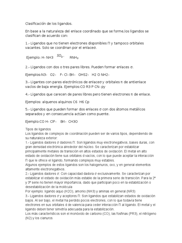 Clasificación de ligandos en química | PDF | Complejo de Coordinación ...