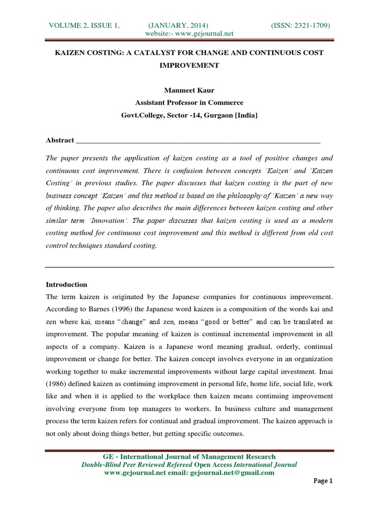 Kaizen Costing: A Catalyst For Change and Continuous Cost Improvement ...