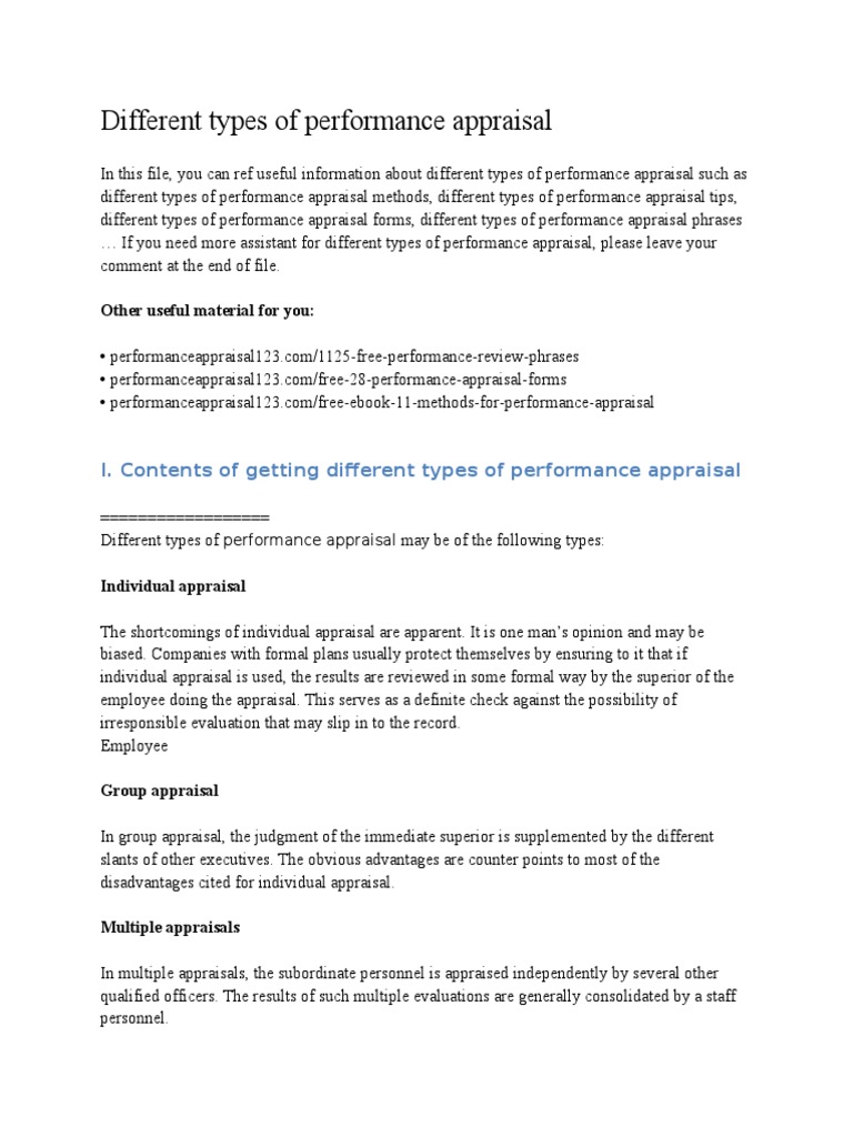 Different Types of Performance Appraisal | Download Free PDF ...