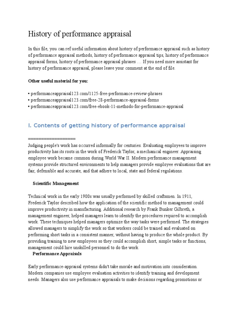 History of Performance Appraisal | PDF | Performance Appraisal | Employment