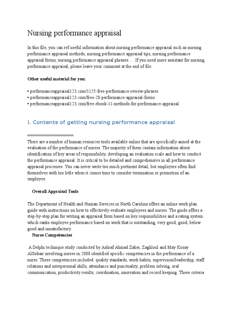 Nursing Performance Appraisal Guide | PDF | Performance Appraisal | Nursing