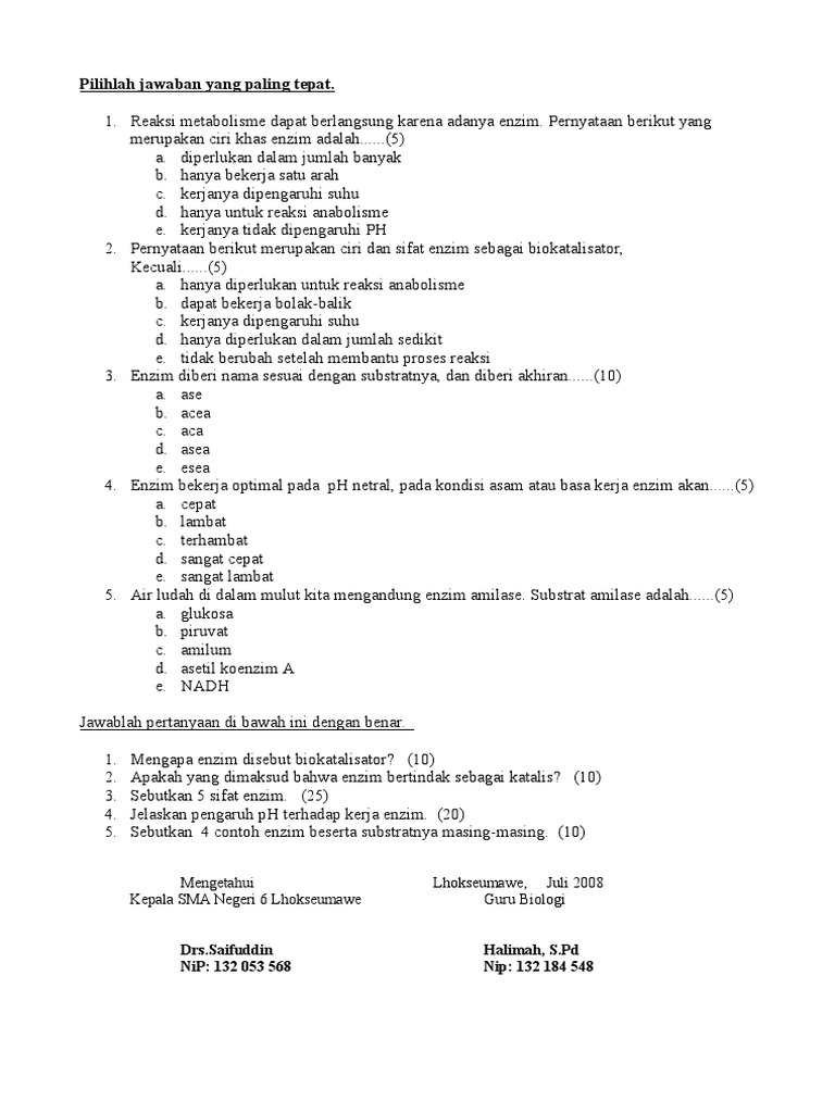 Soal Biologi, Materi Enzim | PDF | Memasak, Makanan, & Anggur | Seni ...