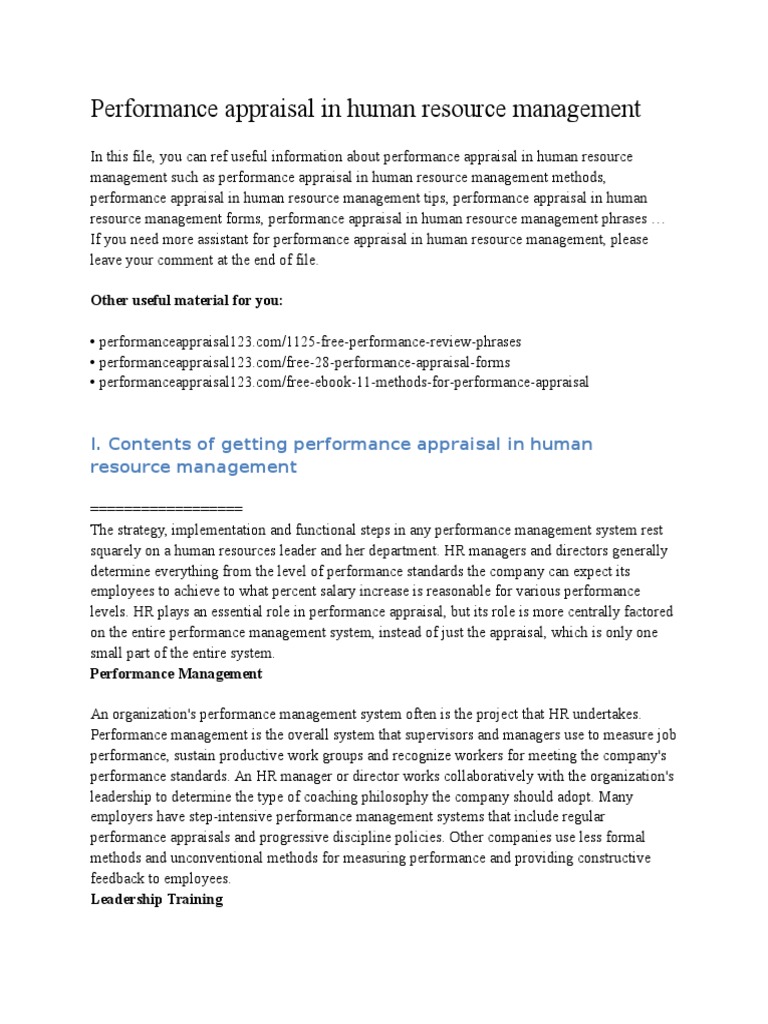 Performance Appraisal in Human Resource Management | PDF | Performance ...