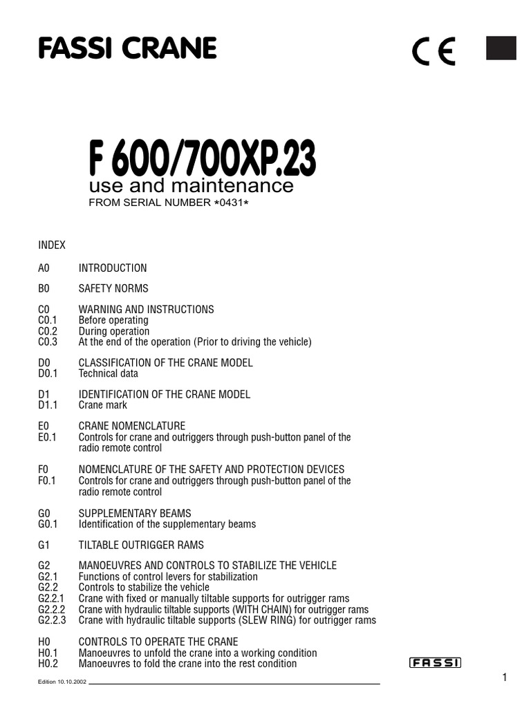 Fassi Crane: Use and Maintenance | PDF | Crane (Machine) | Valve
