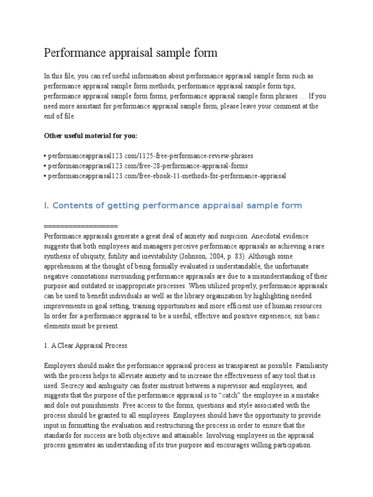Performance Appraisal Sample Form | PDF | Performance Appraisal ...