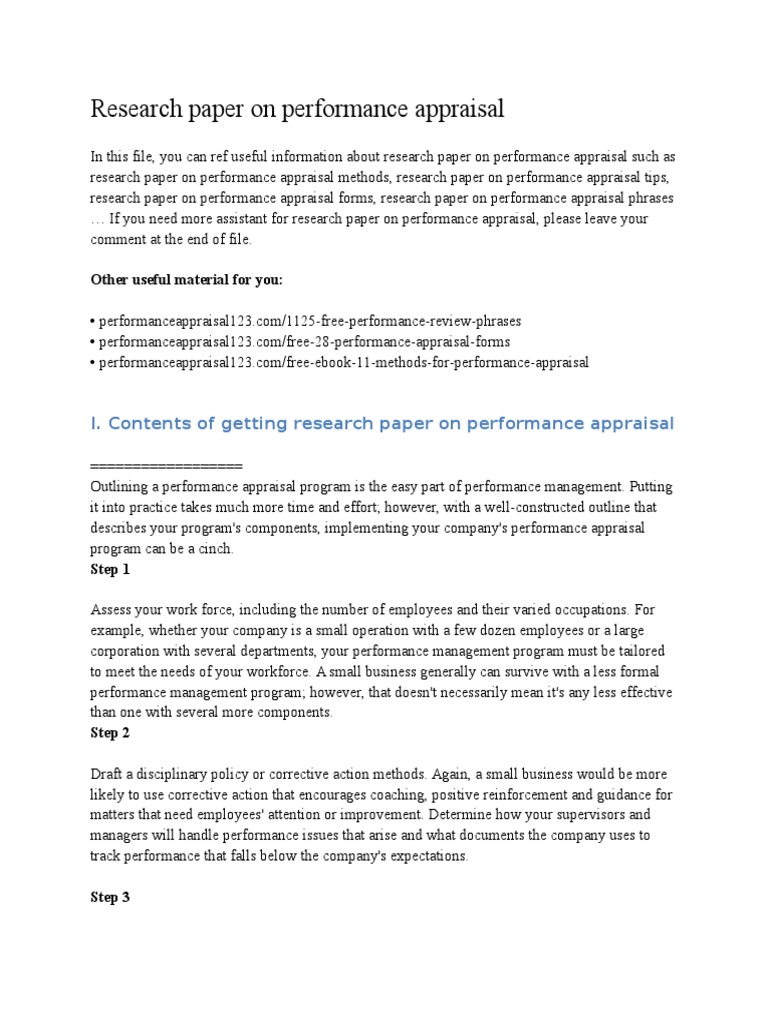 Research Paper On Performance Appraisal | PDF | Performance Appraisal ...