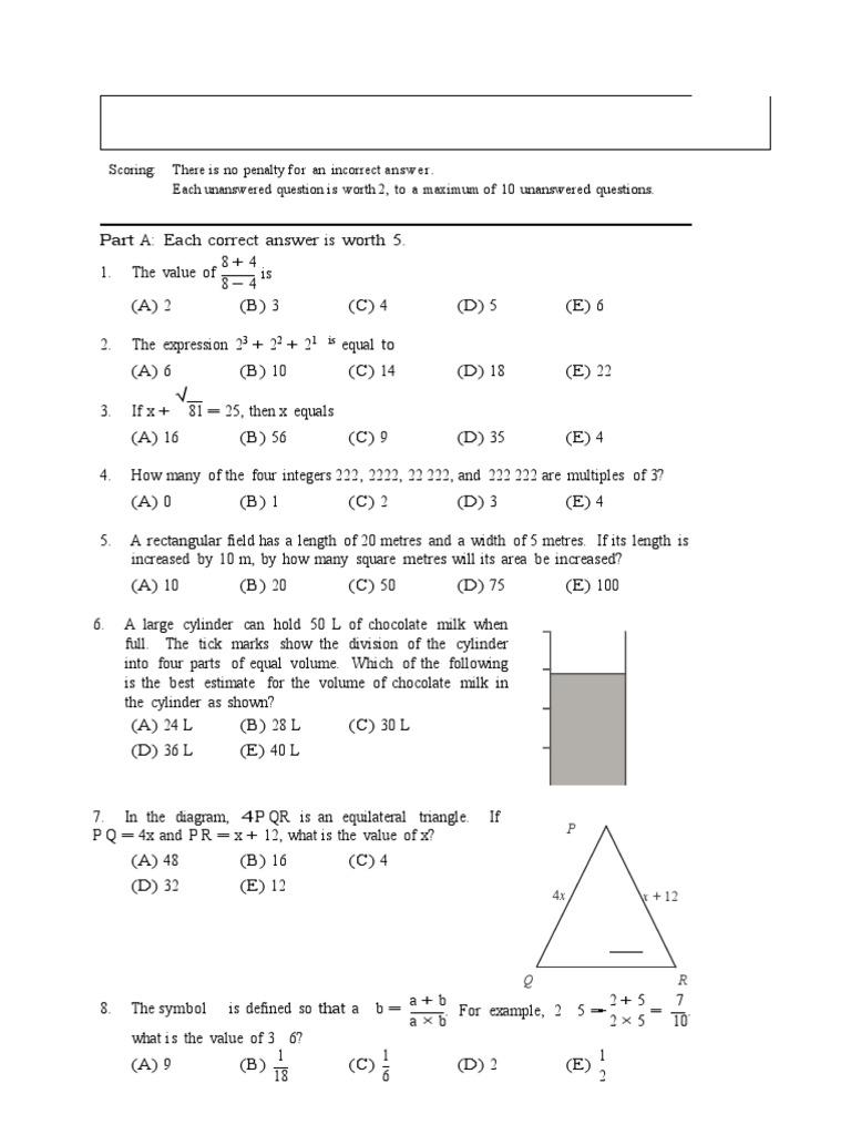 Scoring: There Is No Penalty For An Incorrect Answer. Each Unanswered ...
