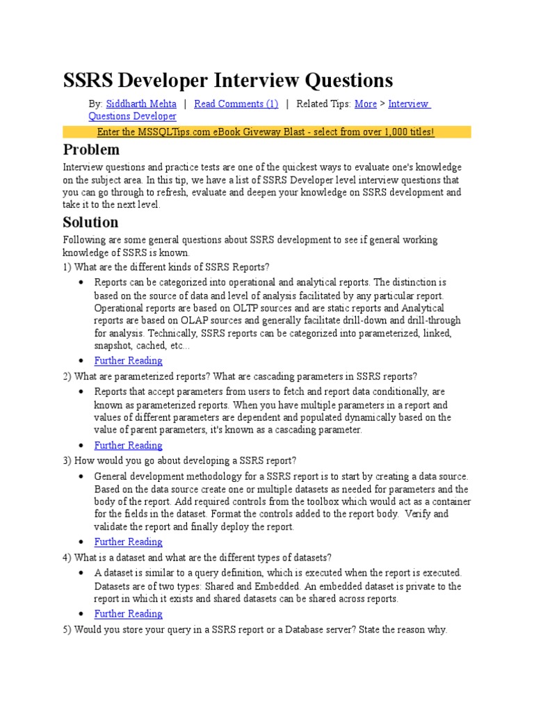 SSRS Developer Interview Questions-IMP | PDF | Sql | Databases
