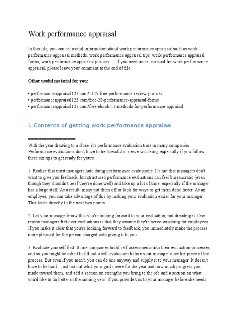 Work Performance Appraisal Guide | PDF | Performance Appraisal ...