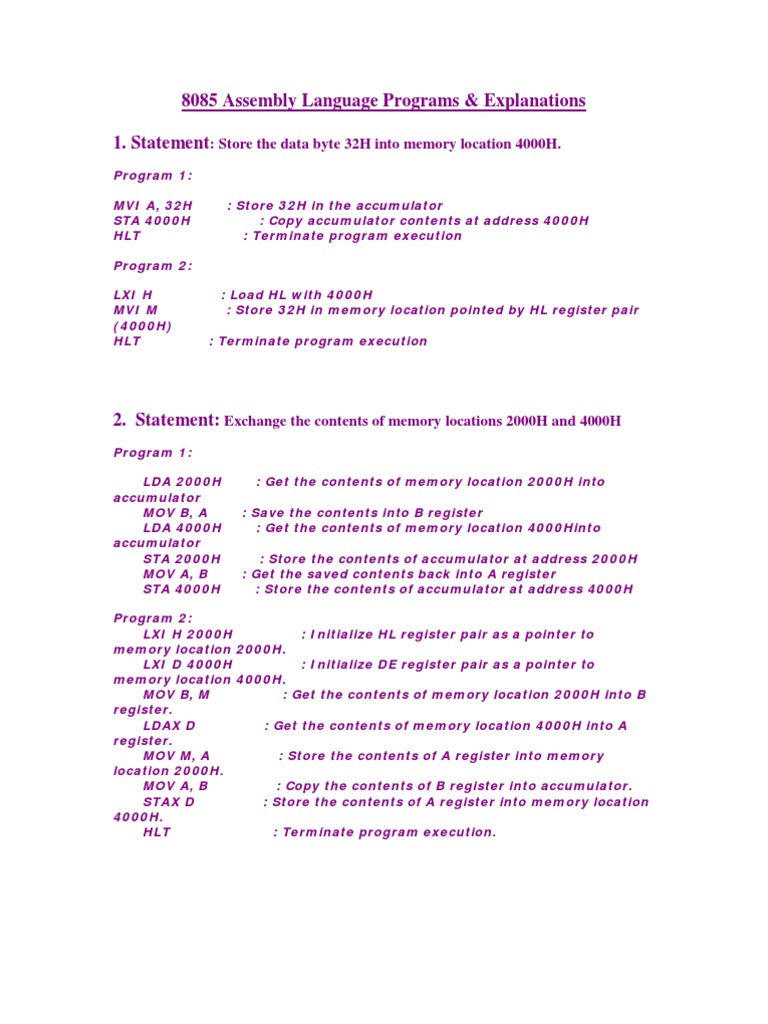 8085 Assembly Language Programs And Explanations 1 Pdf Pointer 
