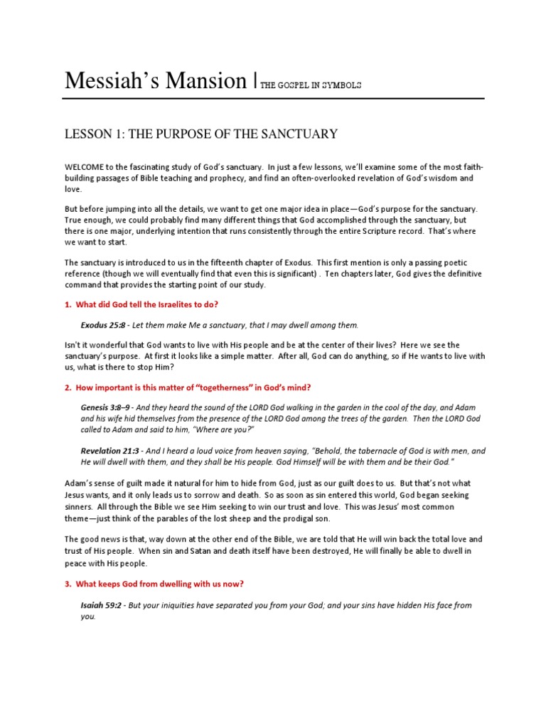 Purpose of the Sanctuary Explained | PDF | Sin | Tabernacle