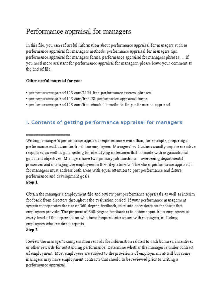 Performance Appraisal For Managers | PDF | Competence (Human Resources ...
