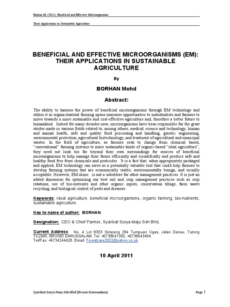 Beneficial and Effective Microorganisms (Em) : Their Applications in ...