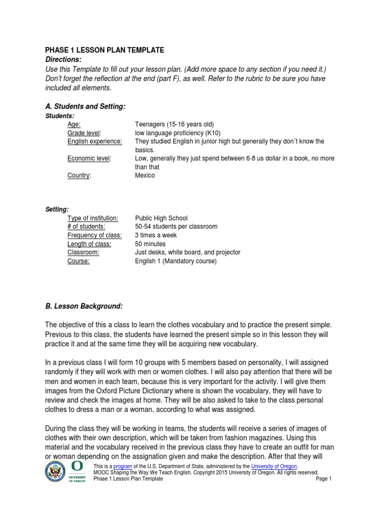 Lesson Plan For Clothes Fashion Teenagers | PDF | Lesson Plan | Vocabulary