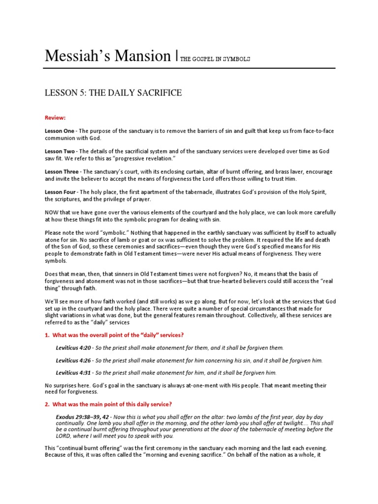 Lesson 5: The Daily Sacrifice | PDF | Sacrifice | Book Of Leviticus